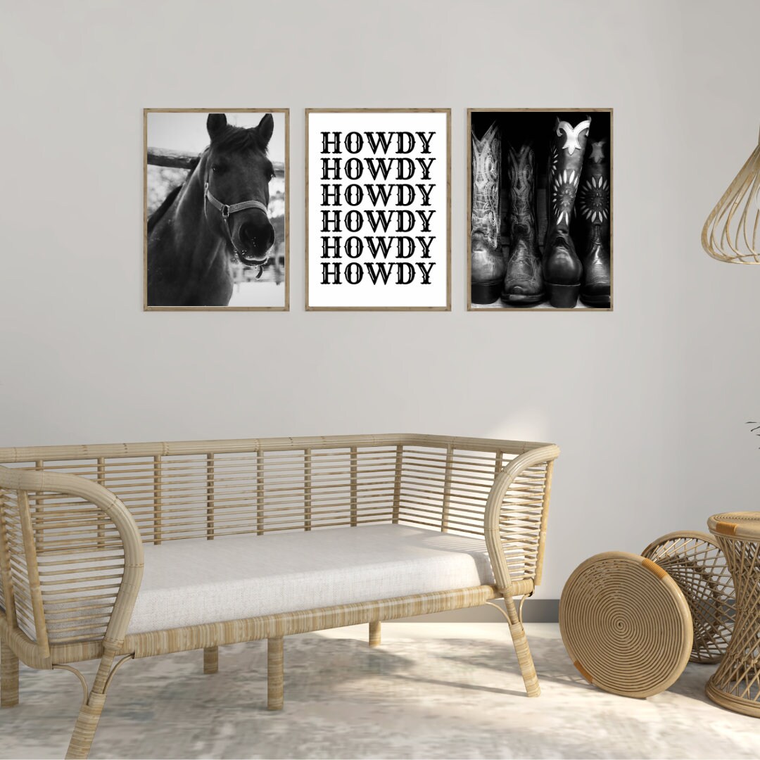 Western Horse, Cowboy Boots, Howdy Typography, Set of 3 Prints (digital ...