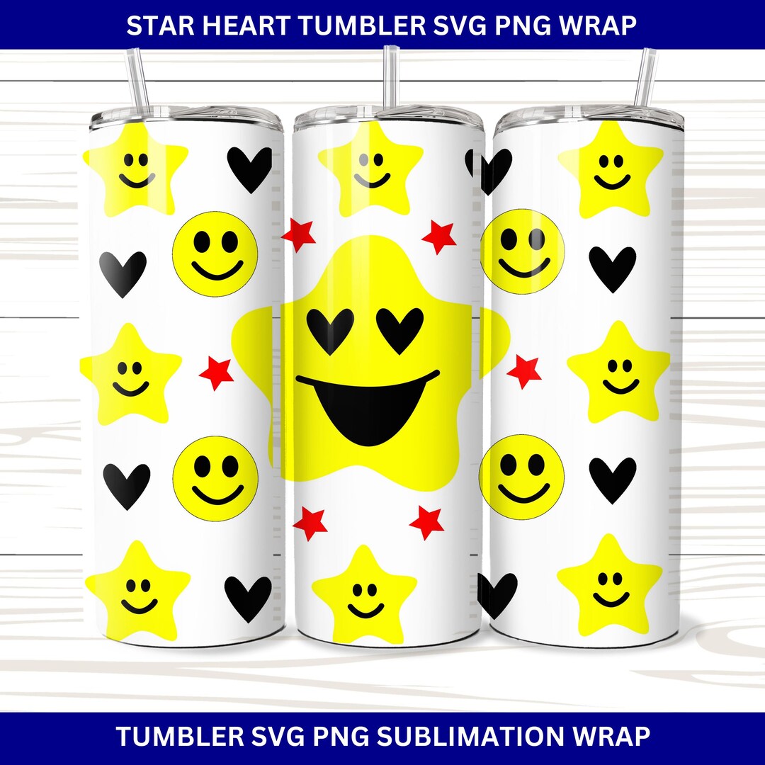 Smiley Star Heart Face Tumbler Wrap SVG 20oz Tumbler Design, Tumbler ...