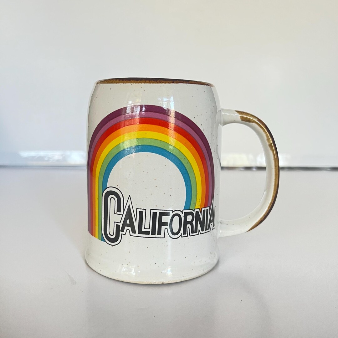 Vintage Rainbow California Tourist Mug - XL Coffee Mug - Speckled ...