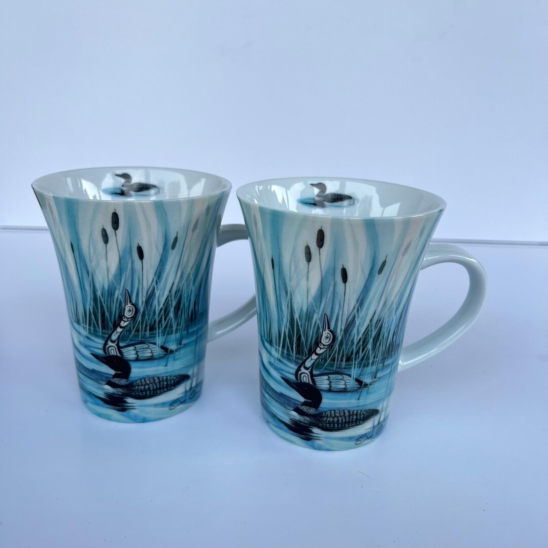 Vintage Oscardo Loon Inspired Indigenous Artwork Coffee Cup Tea Mug Set ...