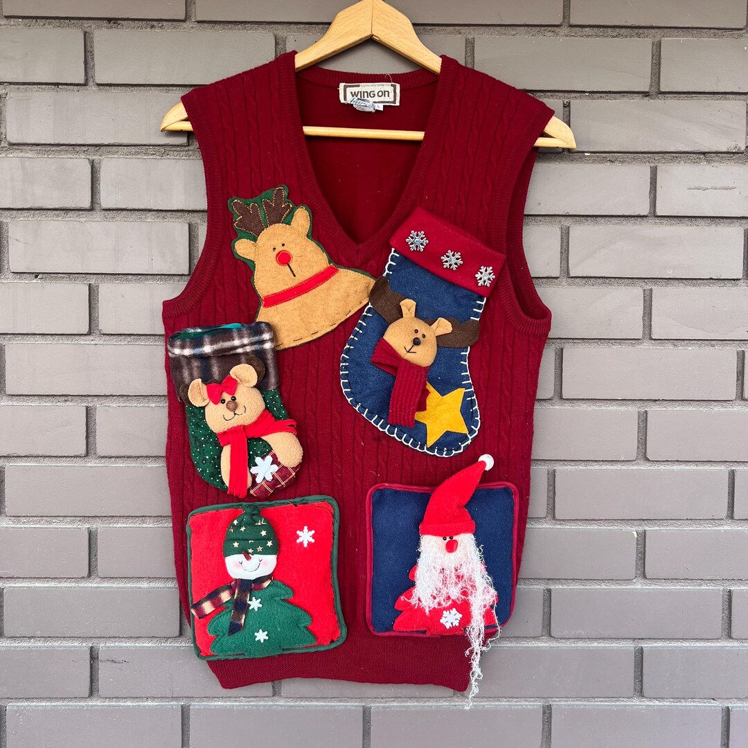 Vintage Christmas Themed Ugly Christmas Sweater Vest 100% Wool ...