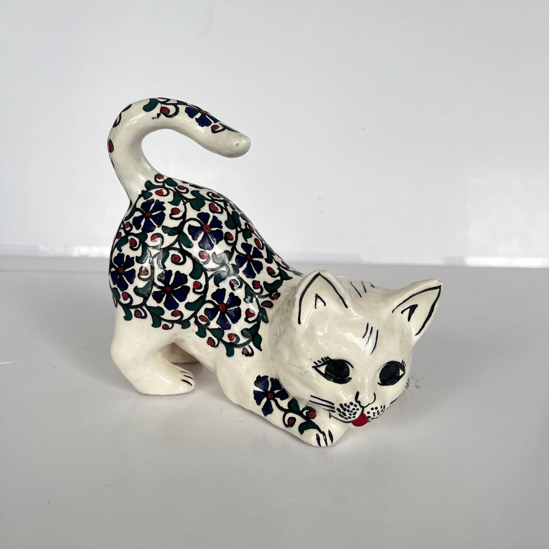 Vintage Hand Painted Ceramic White Cat Figurine - Cat Lover - Cat Decor ...
