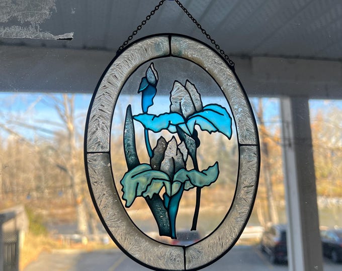 Vintage Iris Stained Glass Window Hanger Flower Glass Metal Light ...