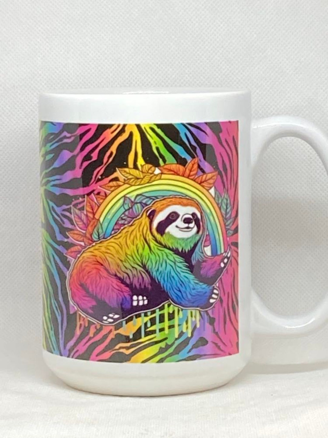 Lisa Frank Inspired Sloth 15 Oz Coffee Mug Dishwasher Safe Gift Rainbow ...