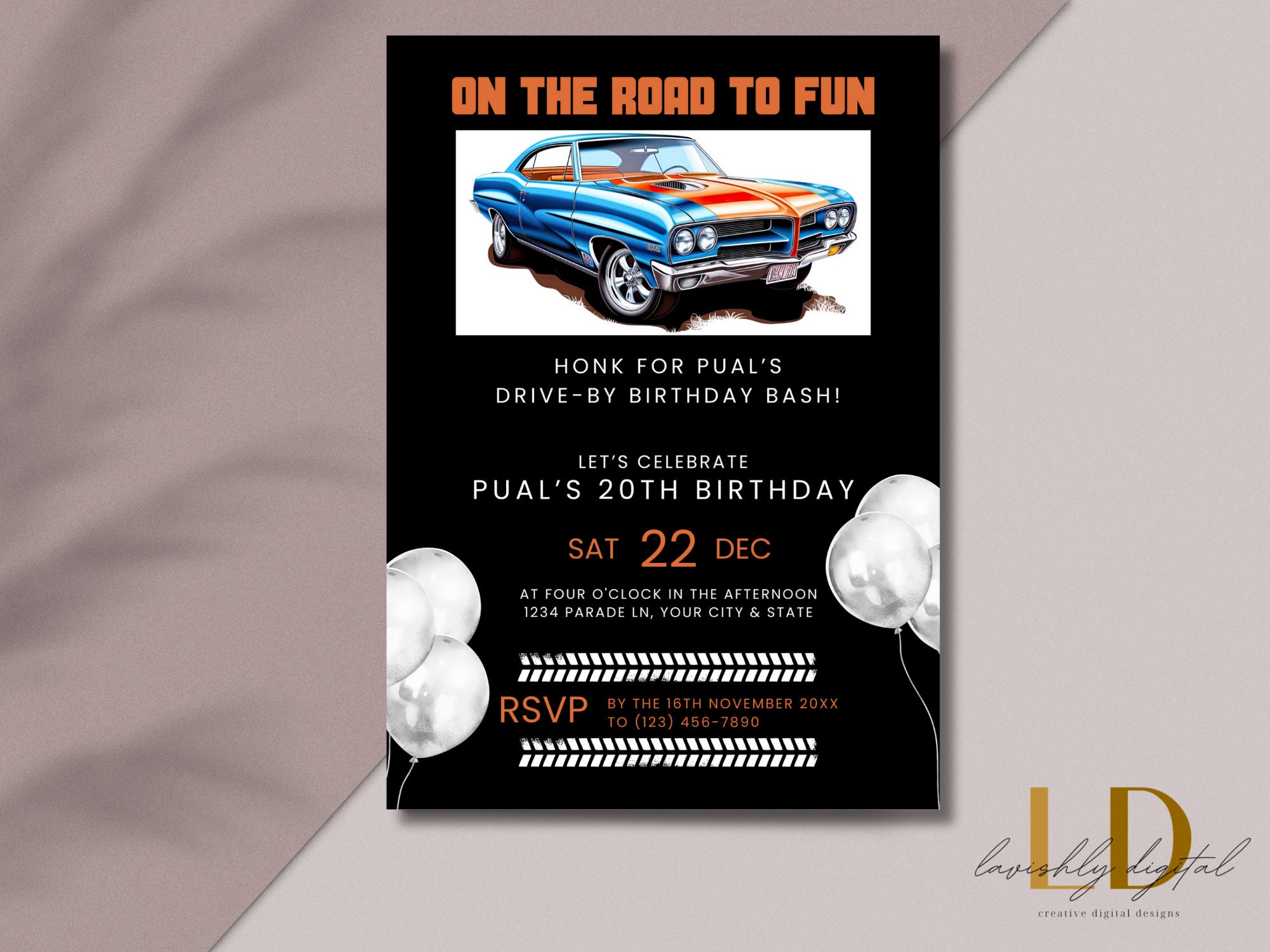 Car Parade Birthday Invitation Muscle Car Birthday Invite Adult Parade ...