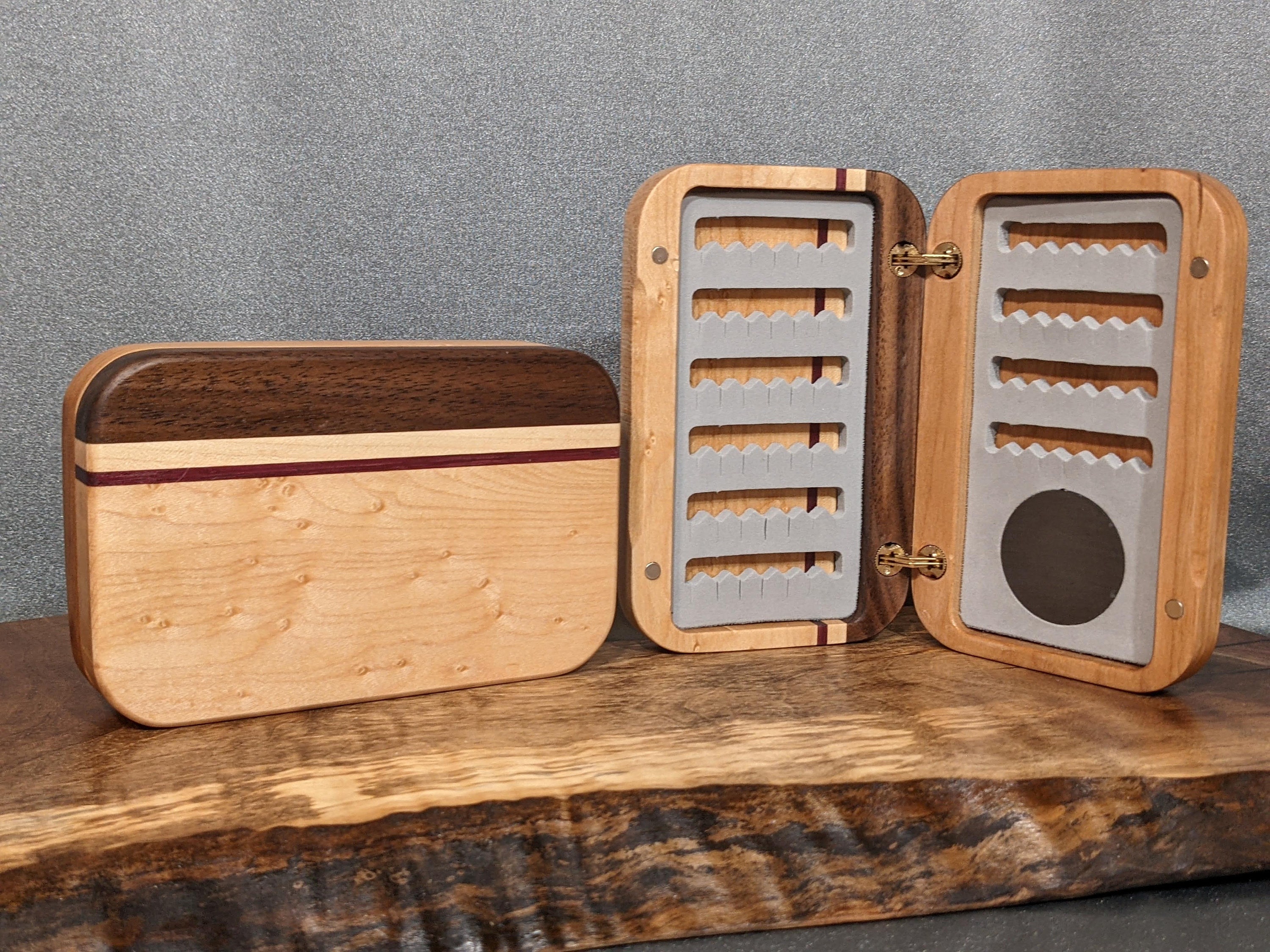 Fly Fishing Wooden Fly Box Birdseye Maple Top, Western Maple Bottom 004 ...