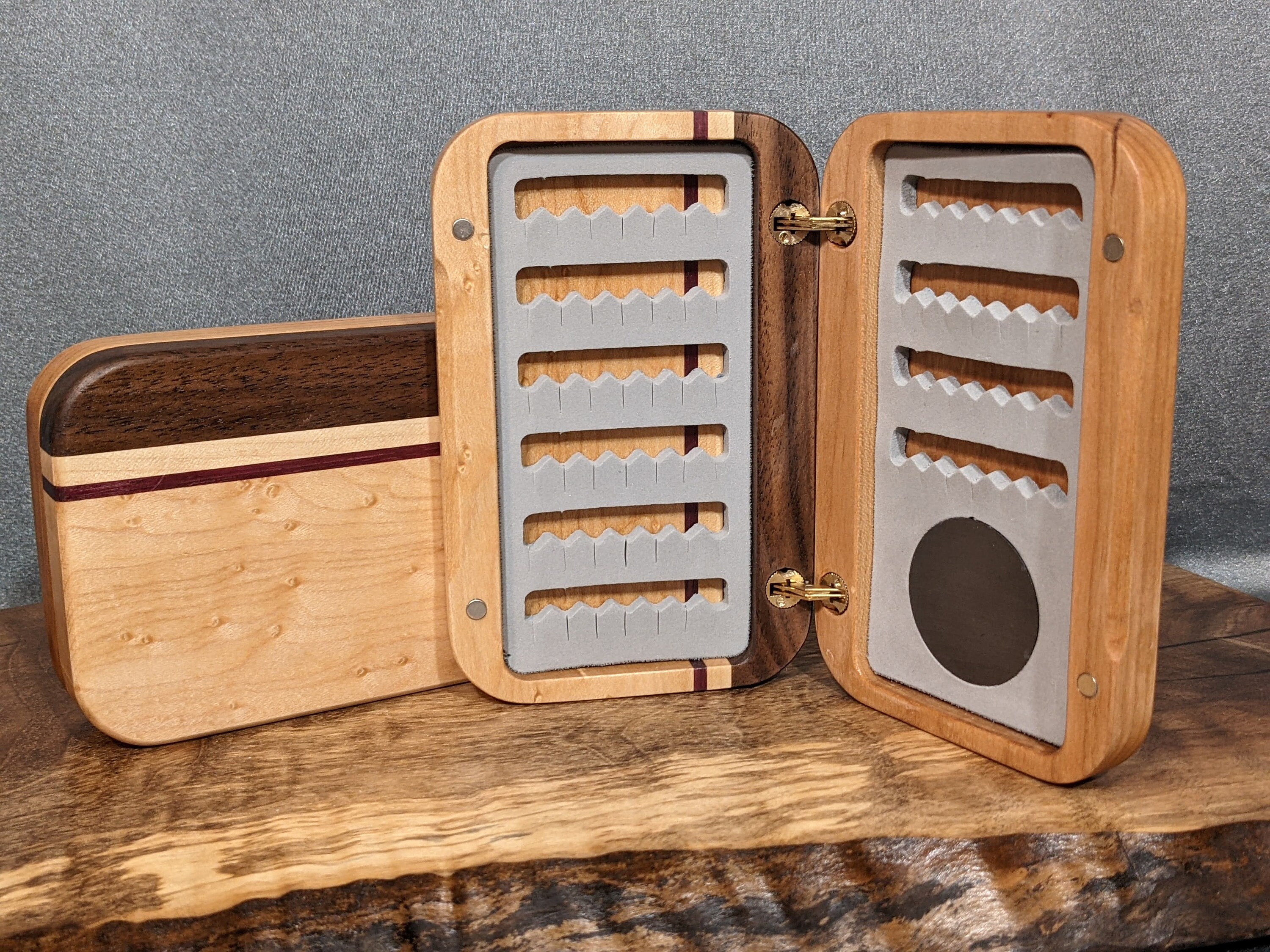 Fly Fishing Wooden Fly Box Birdseye Maple Top, Western Maple Bottom 004 ...