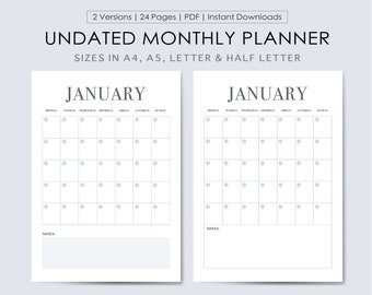 Undated Digital Planner Undated Calendar Printable Digital Download ...