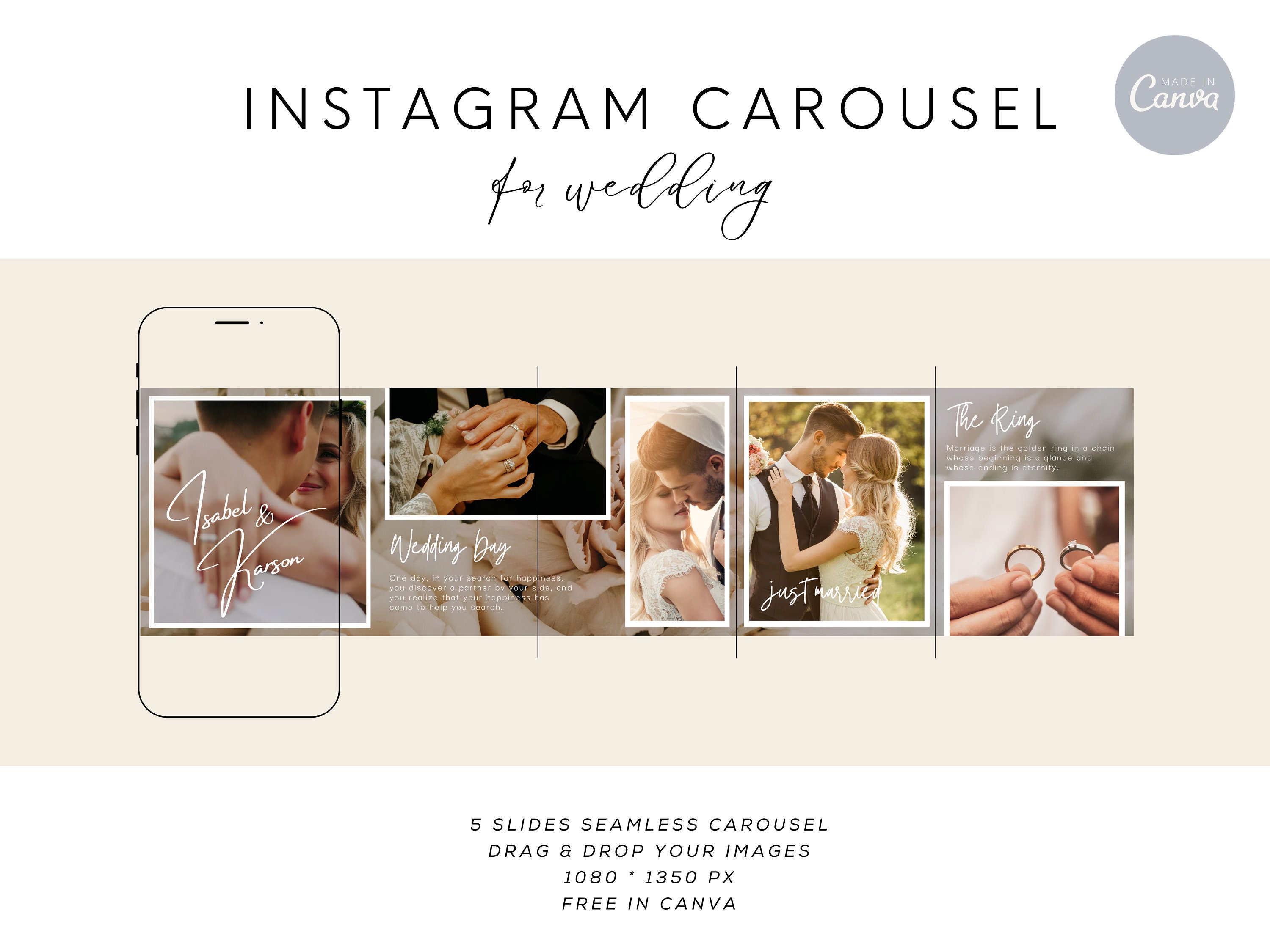 Wedding Instagram Carousel, Canva Instagram Template, Photographer ...