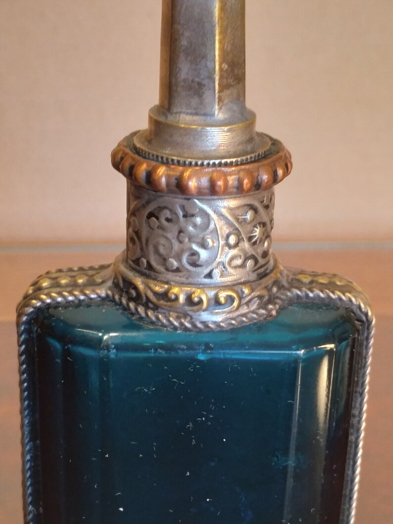 Vintage Persian Perfume Blue Glass With Engraved Metal...11 Overall - Etsy