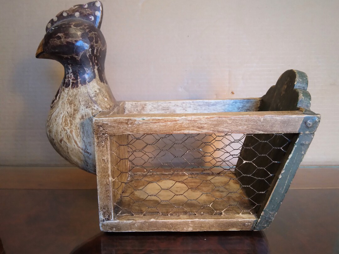 Rustic Hen Egg Wooden Basket, Decorative Egg Basket, Folk Art Wood ...
