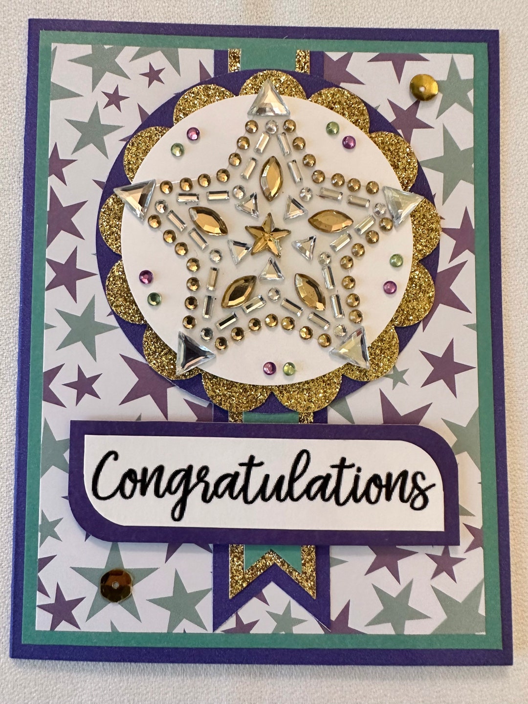 Congratulations Handmade Card, Gold Star Gem Embellishments - Etsy