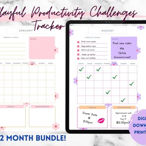 12 Month Mental Health and Wellness Planner Checklist Colourful Playful Productivity Challenge ...