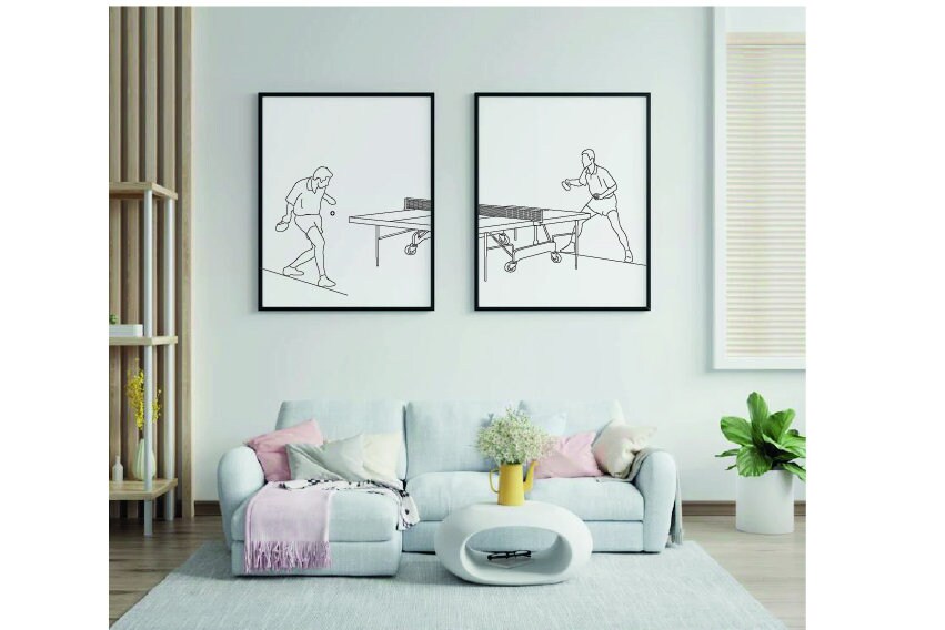 Minimalist Table Tennis Line Art, Olympic Sports, Ping Pong Ball, Net ...