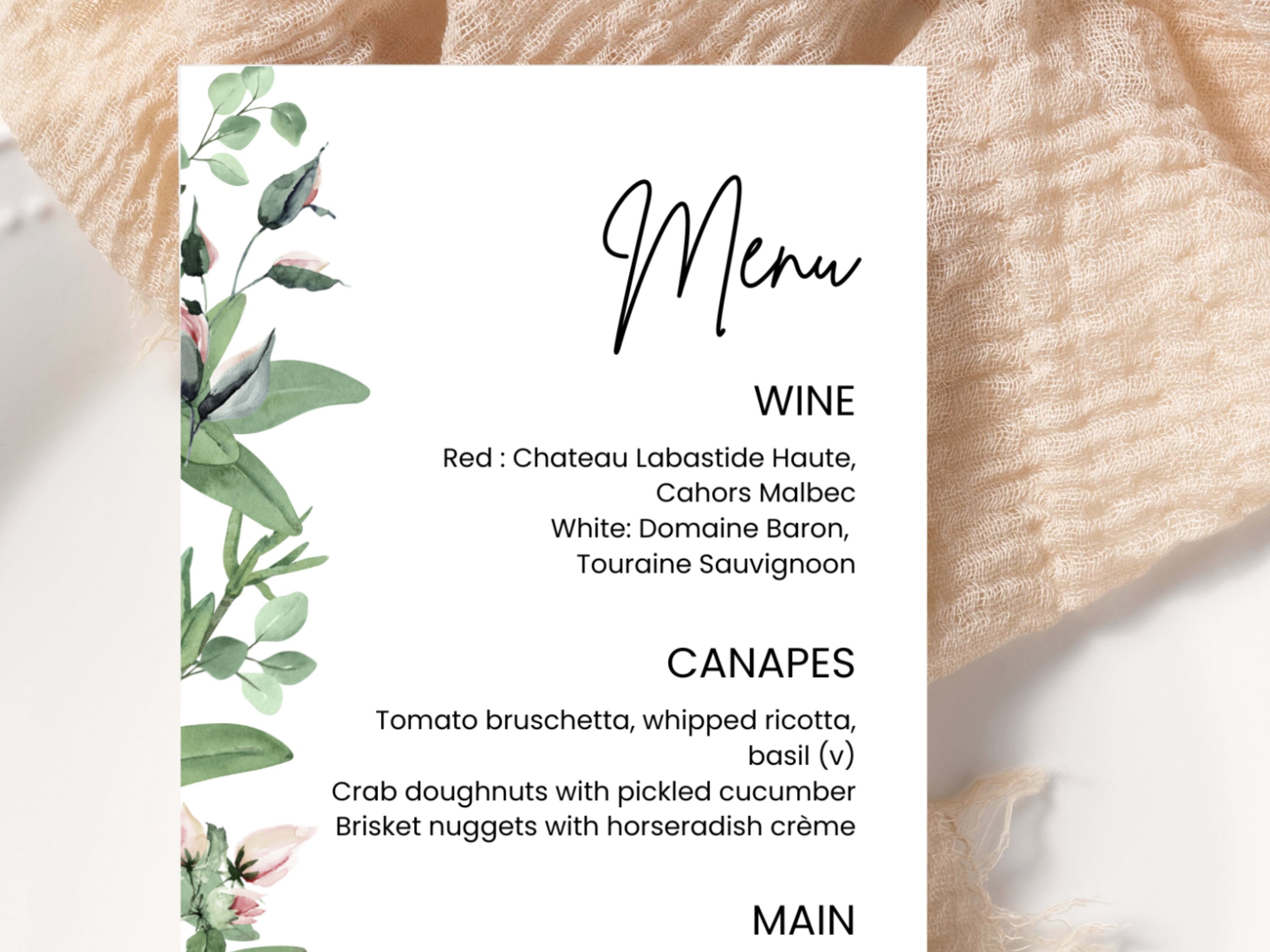 Wedding Menu Card Editable Printable Template Floral - Etsy