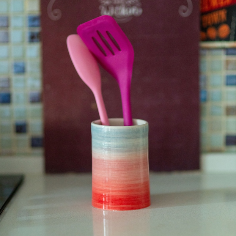 Utensil Holder Colorful Kitchen Decor Rainbow Ceramic - Etsy