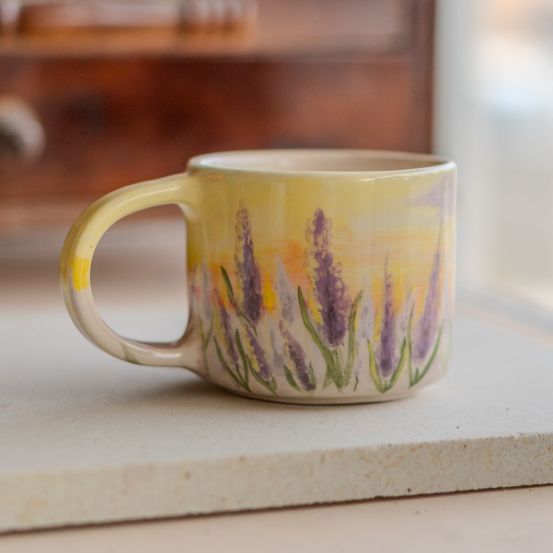 Lavender - Handmade Coffee Mug, Lavender Garden Floral Mug, Watercolor ...
