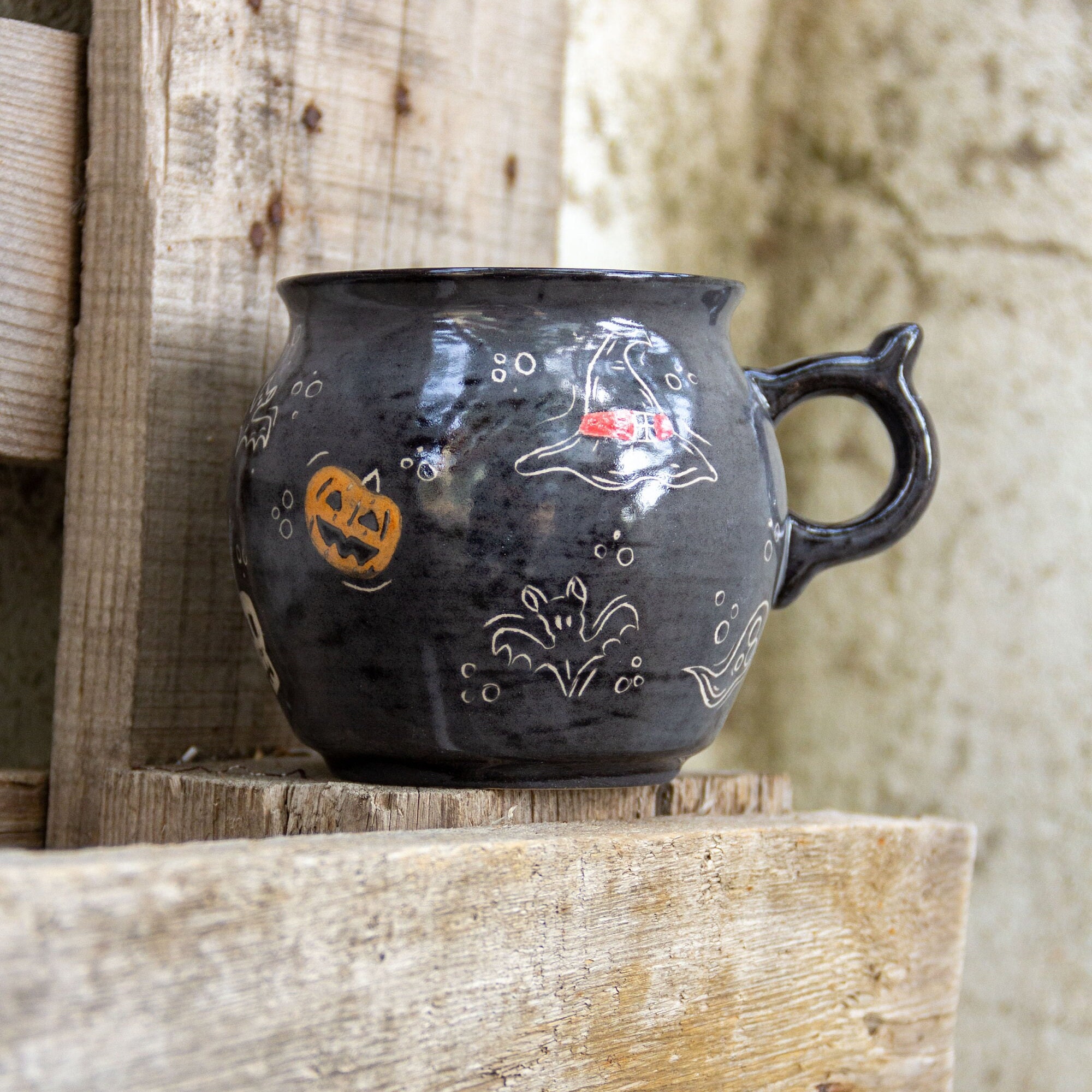 Halloween Mug, Cauldron Ceramic Coffee Mug, Witch Hat - Ghost - Pumpkin ...