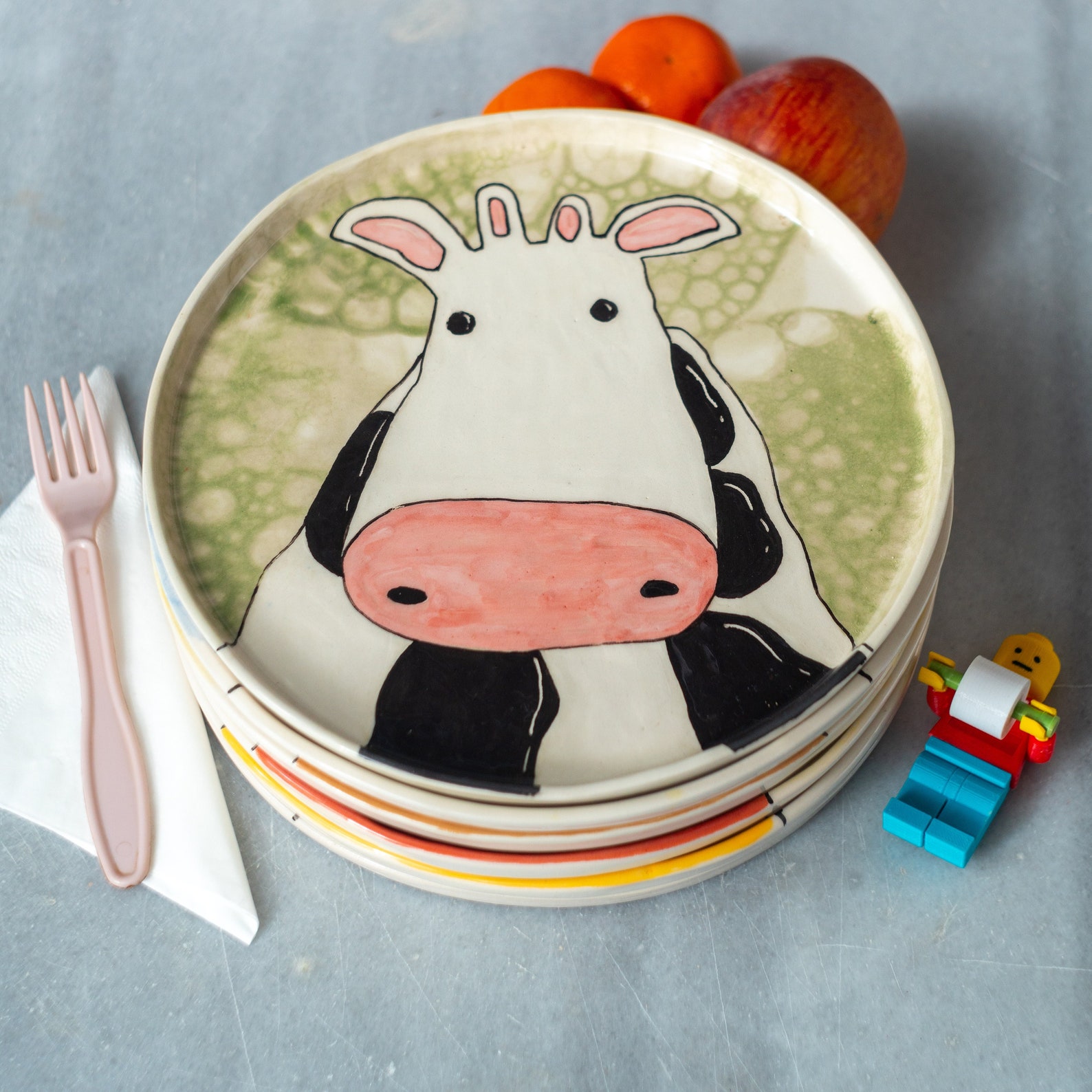 Handmade Ceramic Cow Plate: Vivid Colors, Children's Meal Plate (25 CM ...