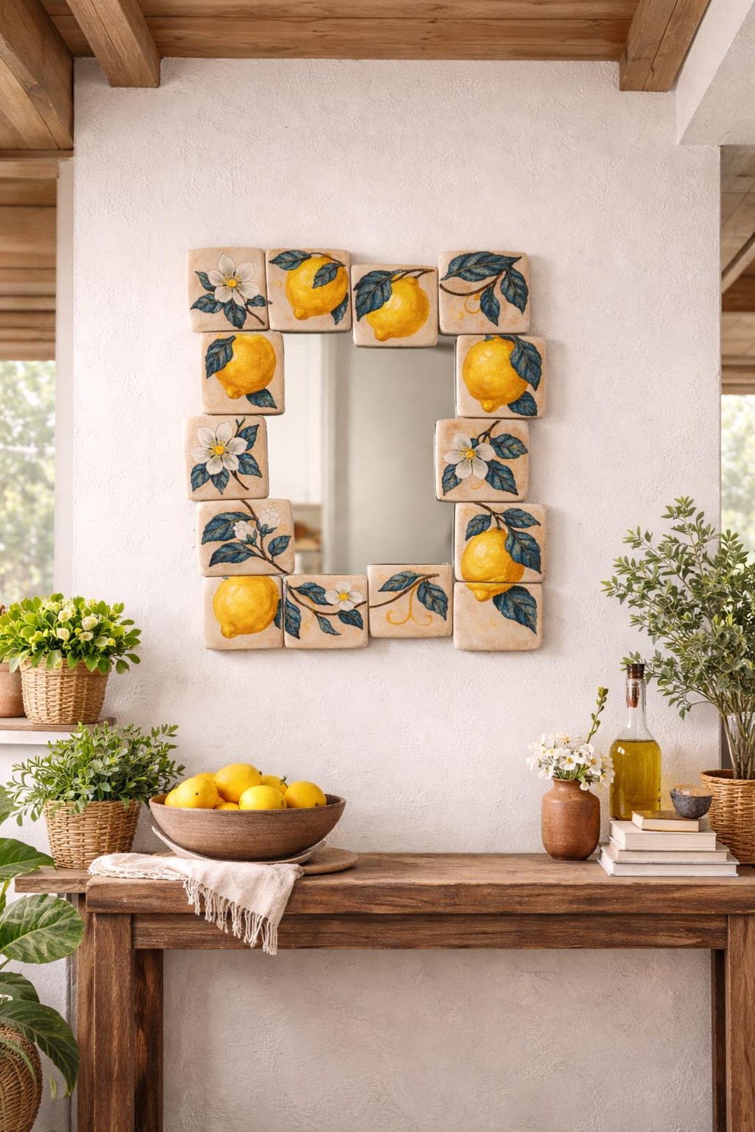 Handmade Lemon Tile Mirror – Mediterranean Ceramic Wall Mirror, Italian ...