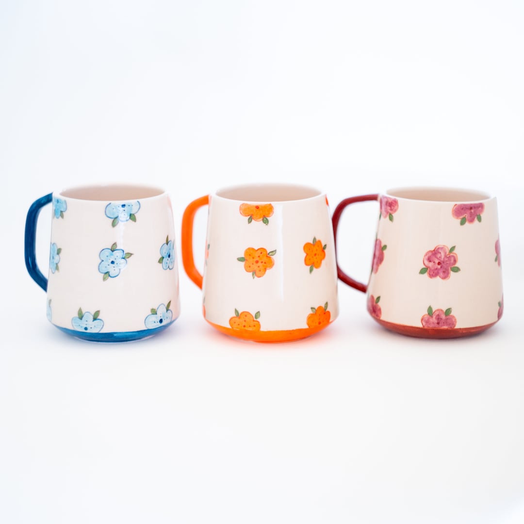 Coffee Mugs, Floral Mug Set, Cute Coffee Cup, Handmade Flower Coffee ...