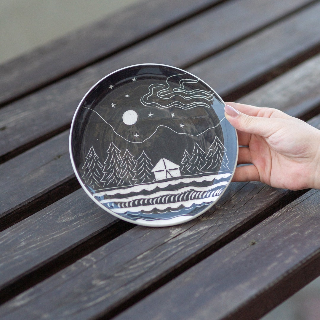 Ceramic Dinner Plate, Hand-craved Dinnerware, Housewarming Gift Idea ...