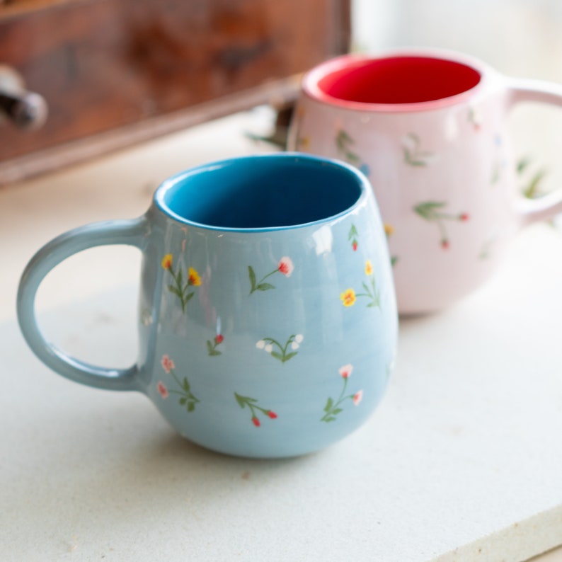 Flower Decorated Mug - Blossom Pottery Mug, Handmade Ceramic Mug ...
