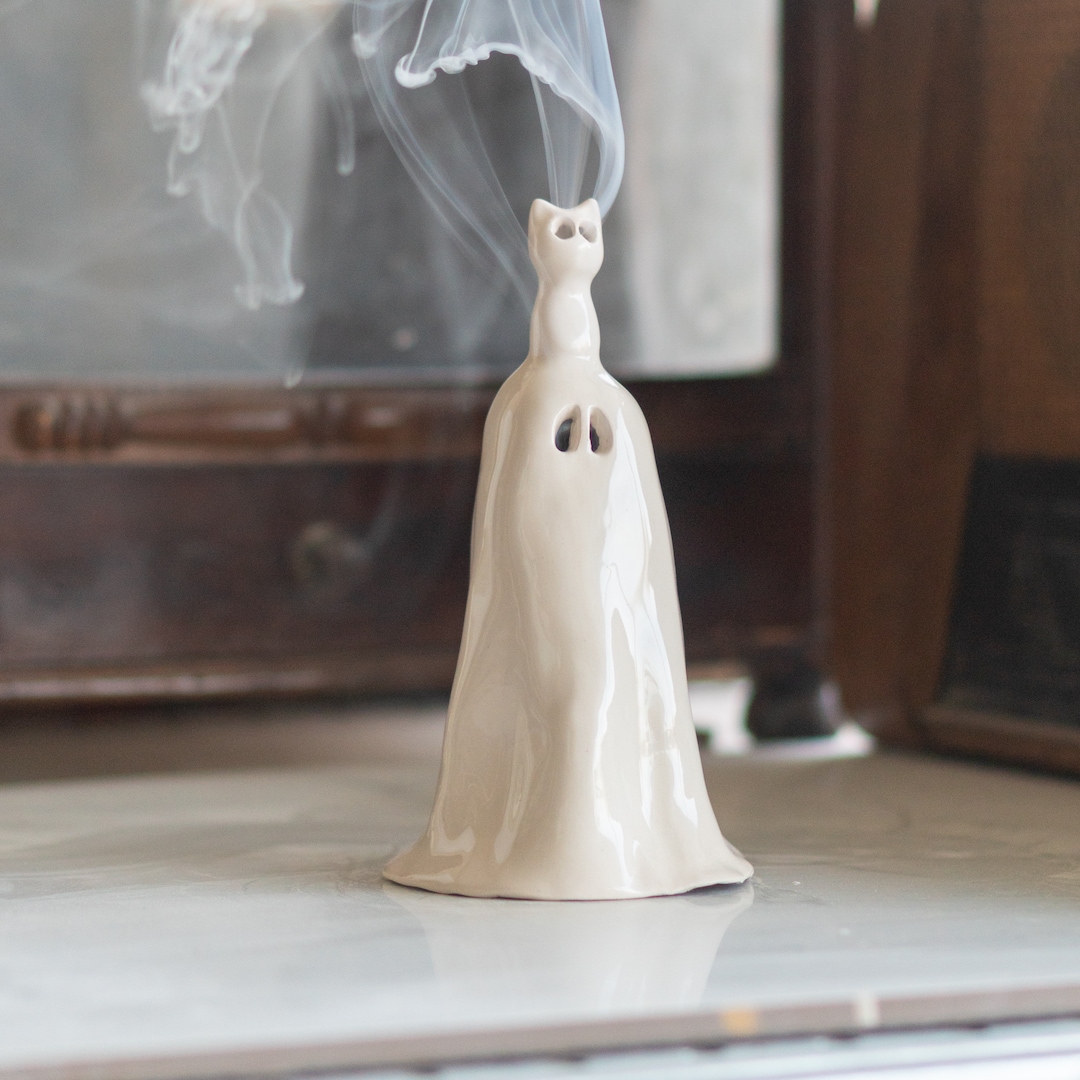 Ghost and Cat Incense Holder - Funny Home Decor, Ceramic Incense Burner ...