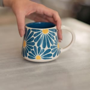 Floral Coffee Mug, Handmade Large Mug, Blue Flower Ceramic Mug - Etsy