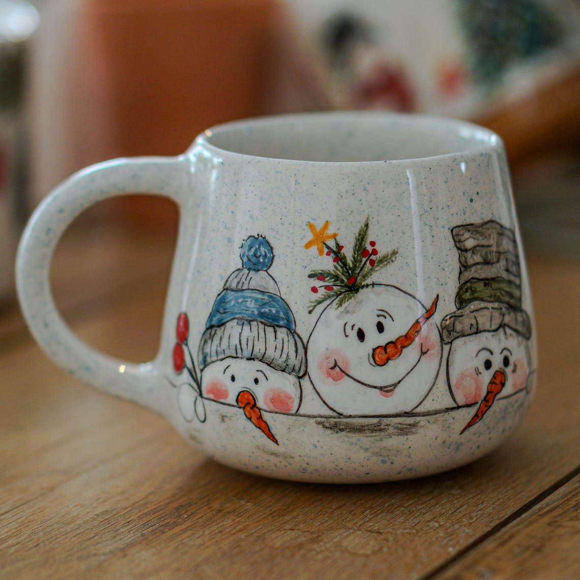 Christmas Mug – Cute Snowman, Handmade Ceramic Coffee Mug, Cozy Winter ...