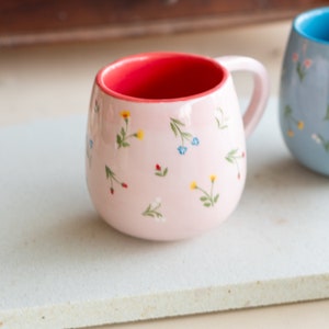 Flower Decorated Mug - Blossom Pottery Mug, Handmade Ceramic Mug ...