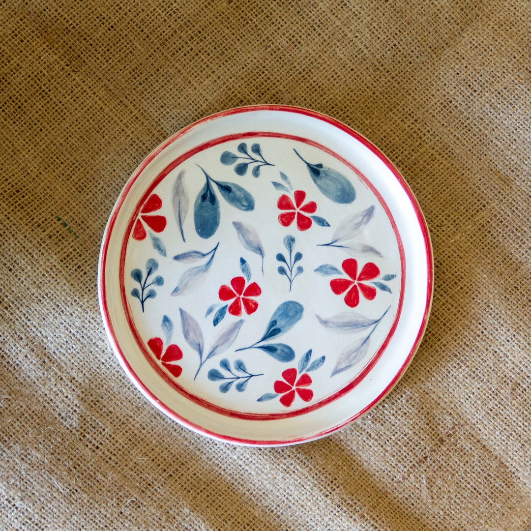 Floral Pattern Pottery Dinnerware, Ceramic Plates Flower Decoration - Etsy