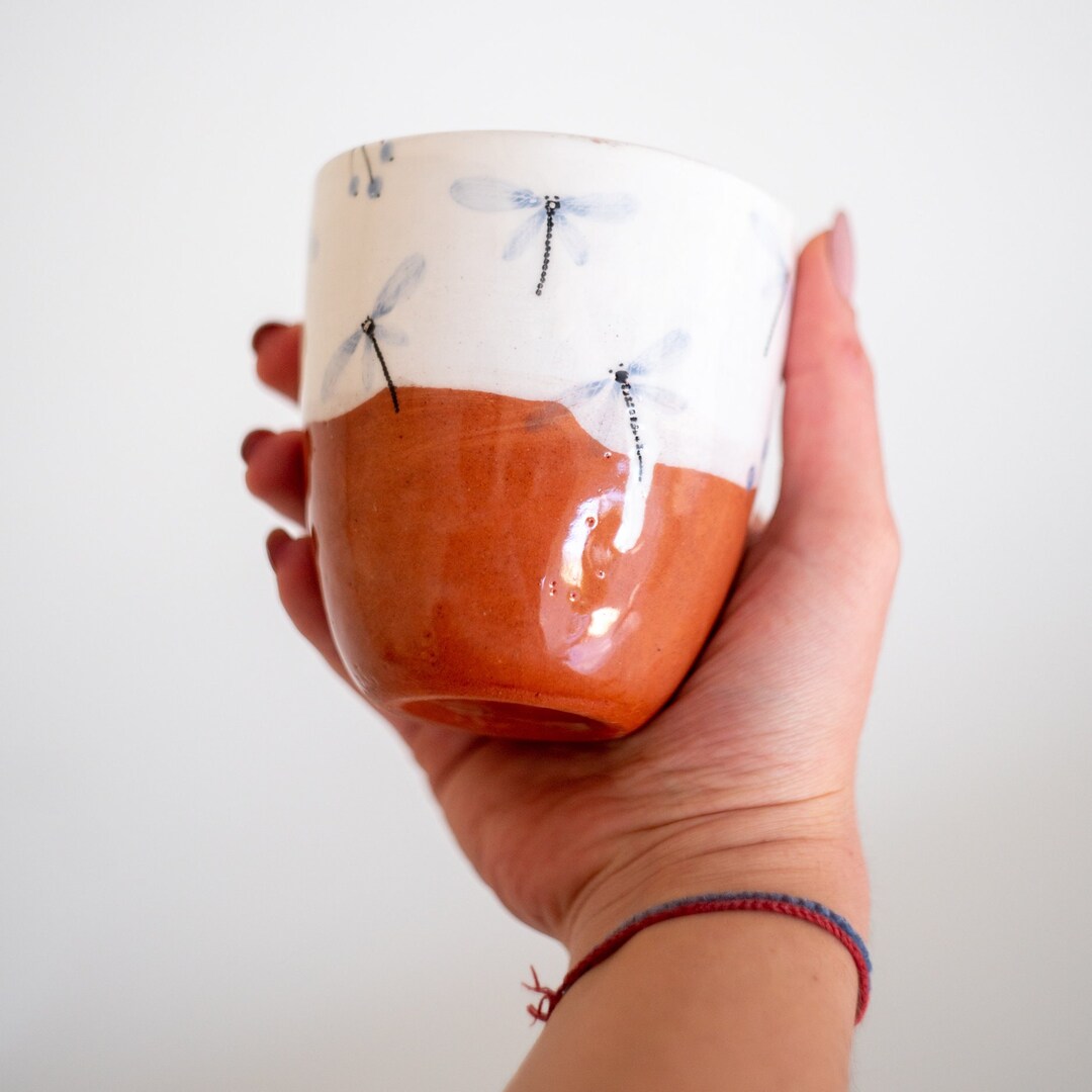 Dragonfly Designed Coffee Mug - Handmade Ceramic Mug for Nature Lovers ...
