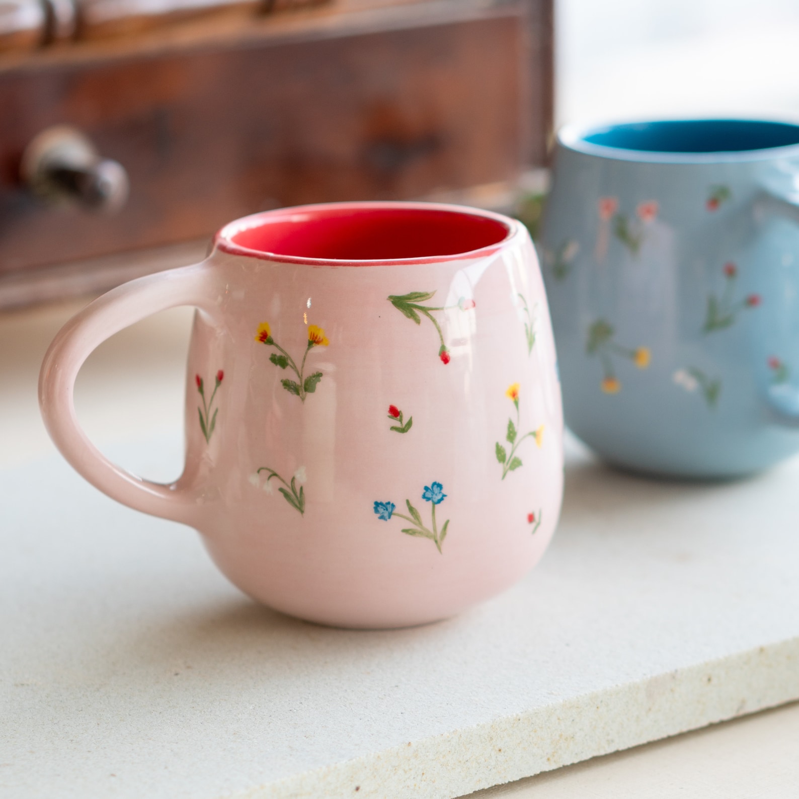 Flower Decorated Mug - Blossom Pottery Mug, Handmade Ceramic Mug ...