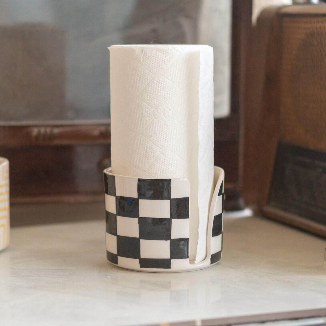 Handmade Ceramic Paper Towel Holder - Checker Pattern, Kitchen Decor ...