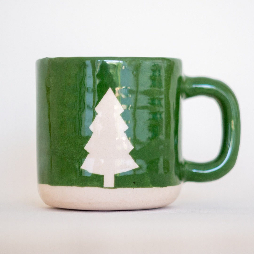 Christmas Ceramic Mug - Winter Mug, Pine Tree Decorated Coffee Mug ...