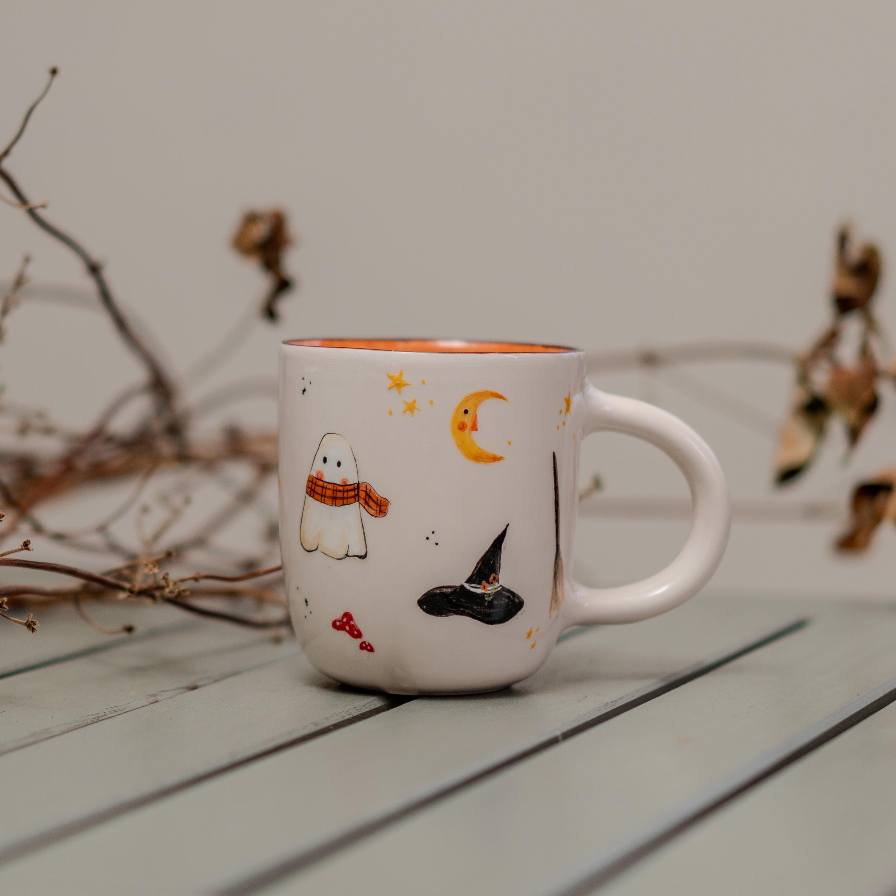 Halloween Mug - Witch Cauldron Mug, Cute Ghost, Handmade Ceramic Spooky ...