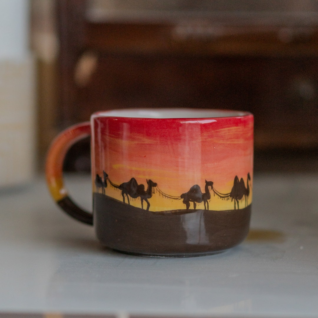 Desert Sunset Ceramic Mug - Camels, Handmade Coffee Mug, Pottery Mug - Etsy