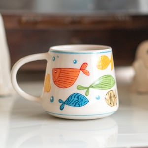 Fish Mug - Cute Handmade Mug, Pottery Coffee Mug, Sea Decorated Mug - Etsy