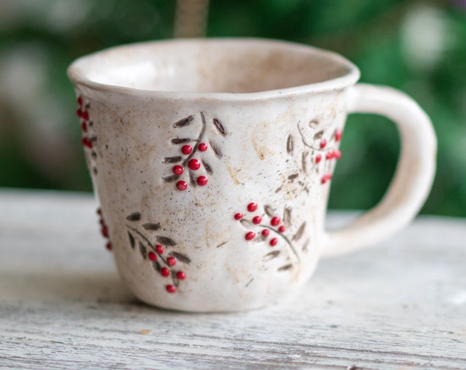 Winter Pottery Coffee Mug With Small Tree Decoration Hot Chocolate Cup ...