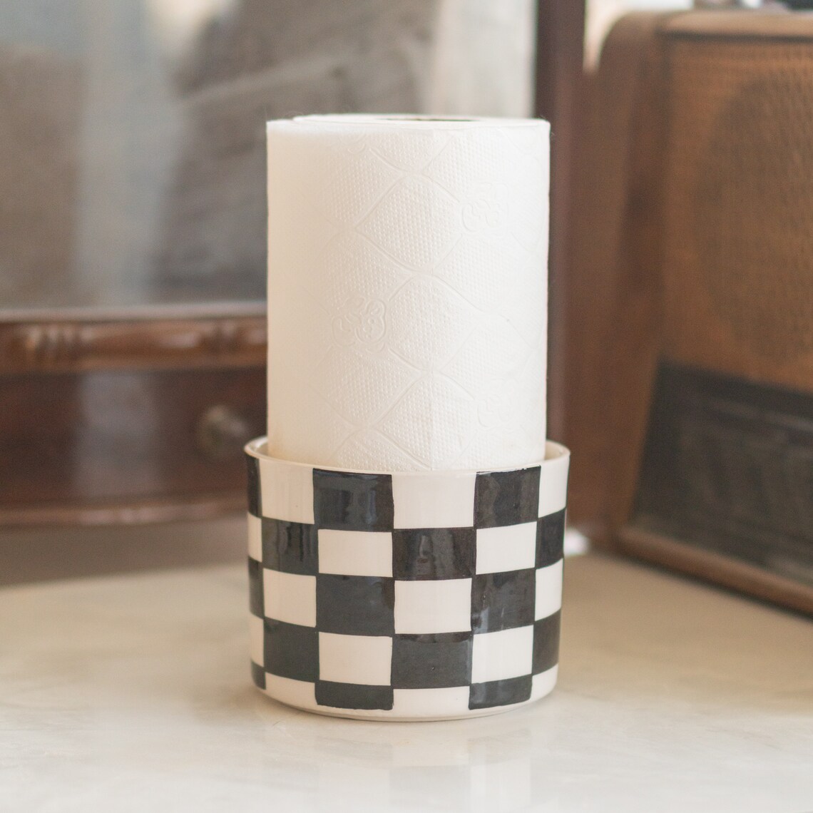Handmade Ceramic Paper Towel Holder - Checker Pattern, Kitchen Decor ...