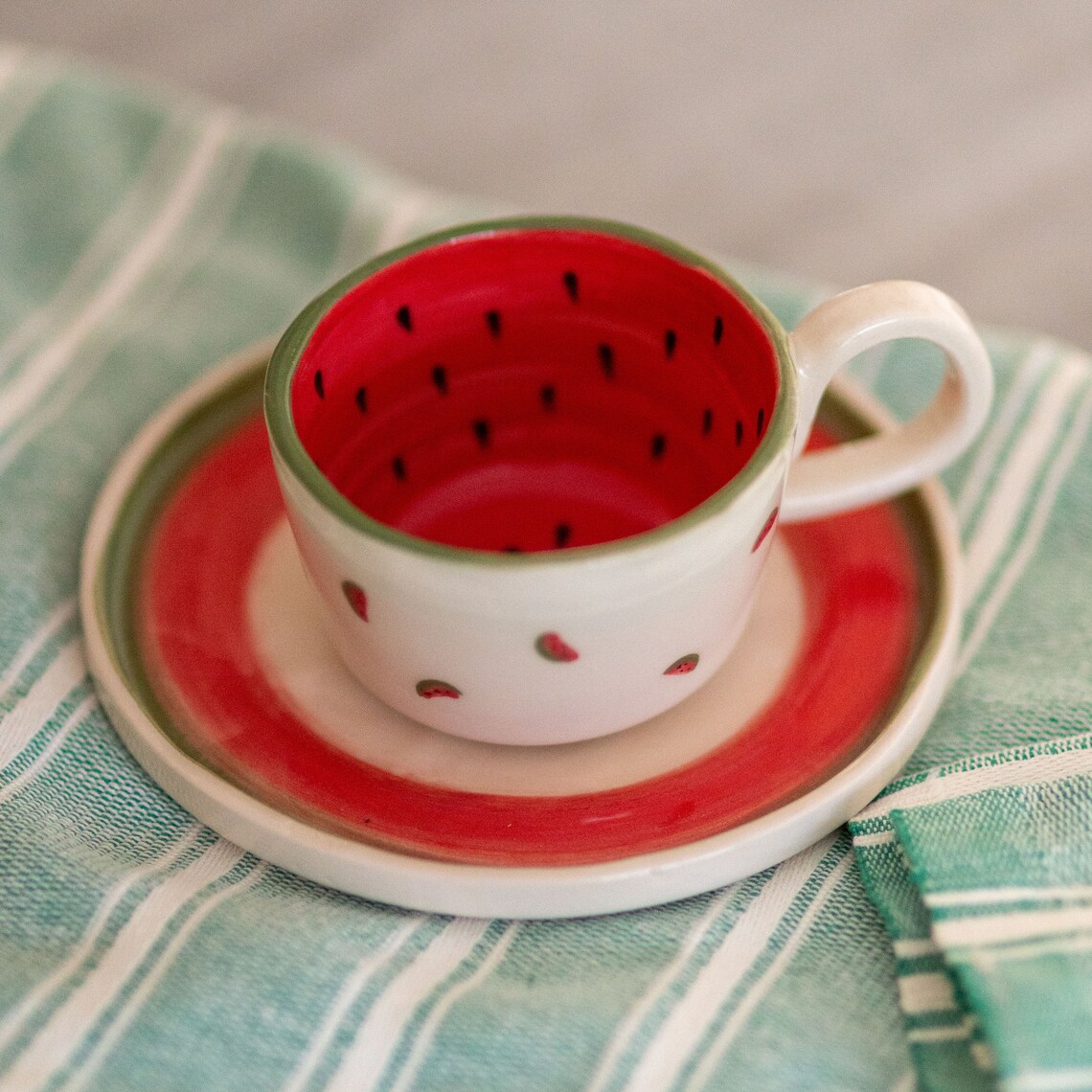 Watermelon Coffee Cup Set, Summer Vibes Design Espresso Cup, Handmade ...