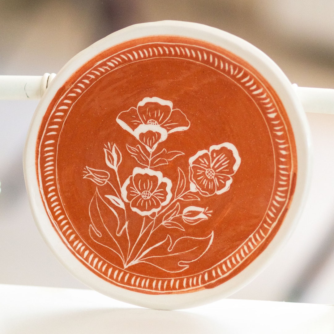 Handmade Dinnerware, Floral Plate Set, Terracotta Ceramic Dinnerware ...