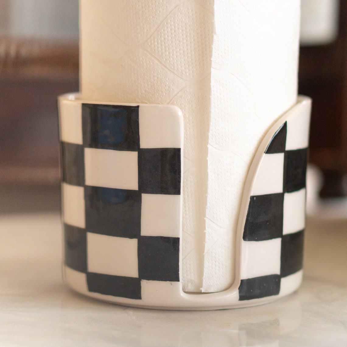 Handmade Ceramic Paper Towel Holder - Checker Pattern, Kitchen Decor ...
