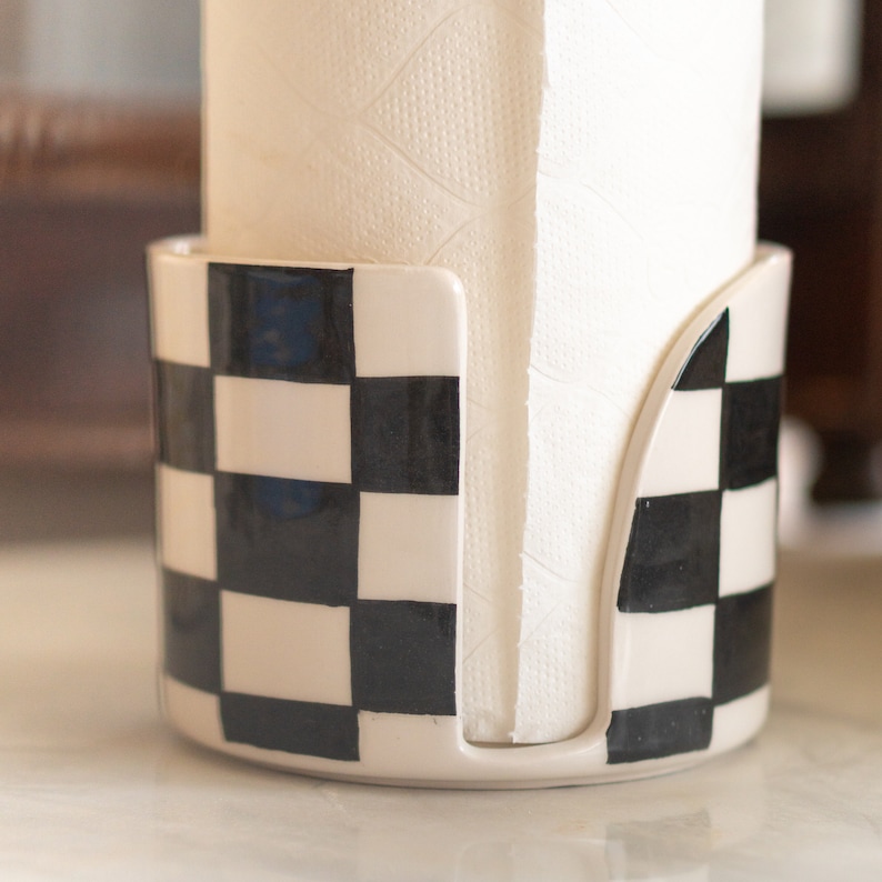 Handmade Ceramic Paper Towel Holder - Checker Pattern, Kitchen Decor ...