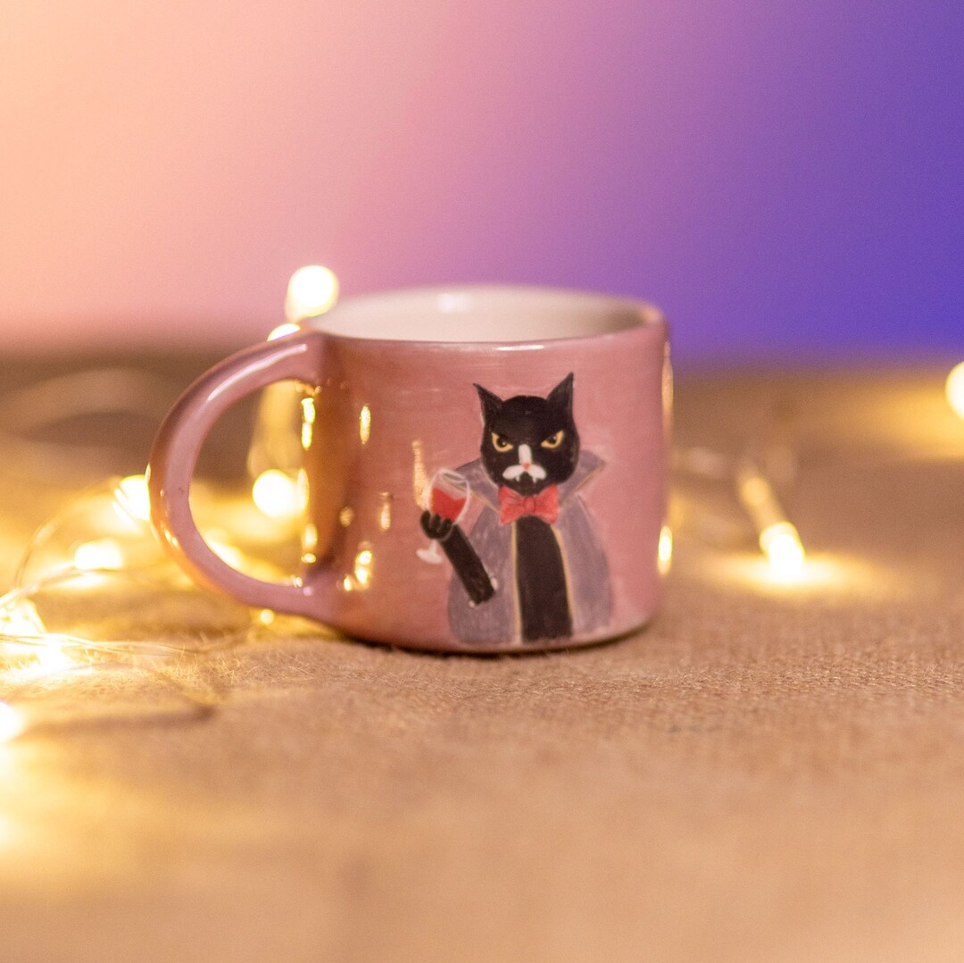 Ceramic Black Cat Mug, Vampire Coffee Mug, Witch Cat Mug, Hallowen Mug ...