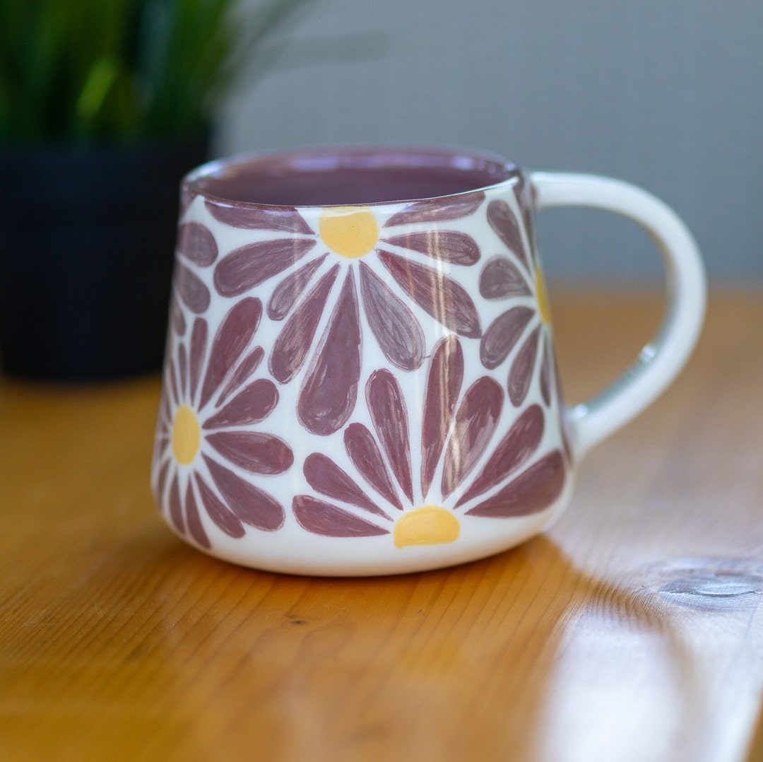 Flowers Coffee Mug, Handmade Large Mug, Ceramic Coffee Mug - Etsy