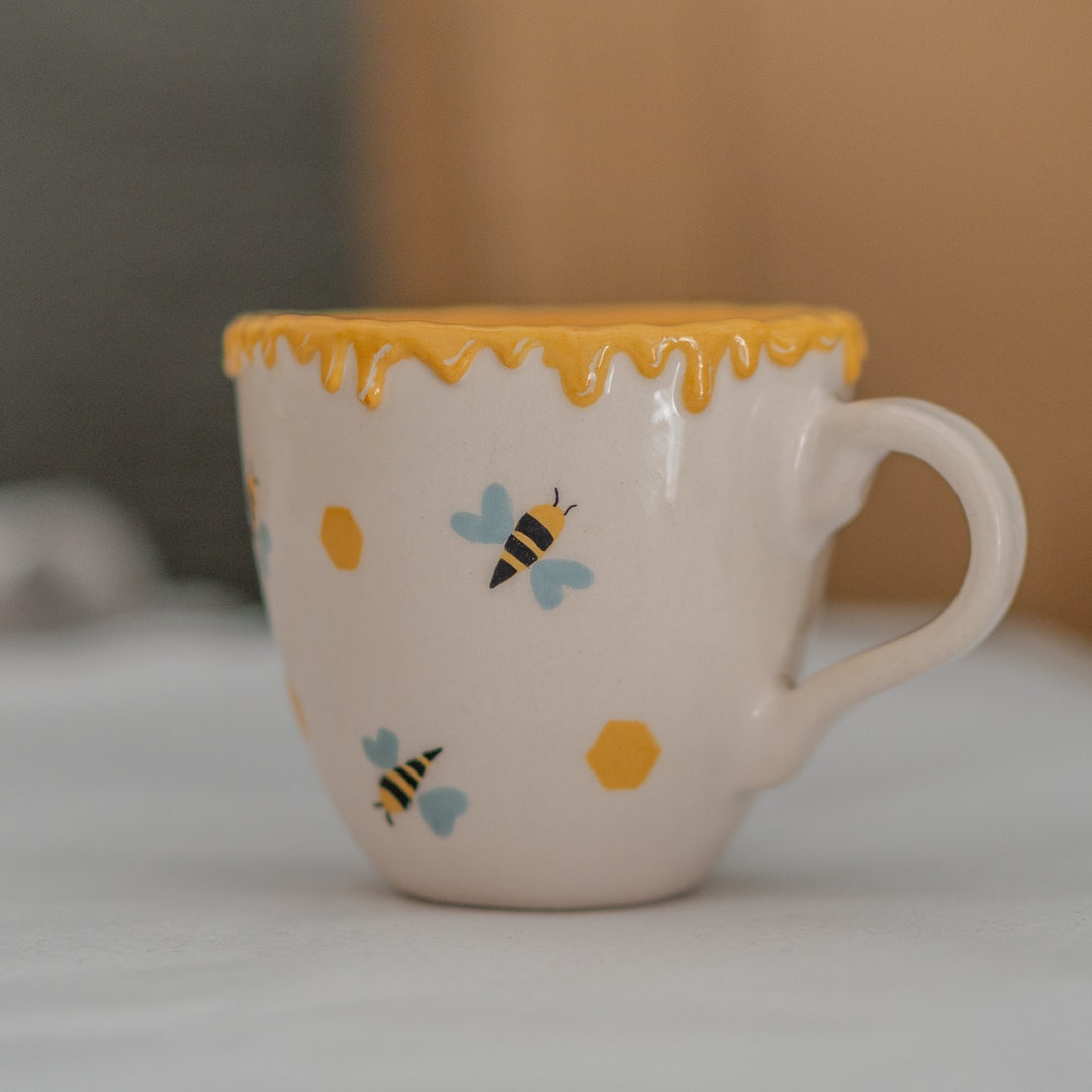 Pottery Mug - Honey and Bee Ceramic Mug, Handmade Coffee Mug, Unique ...