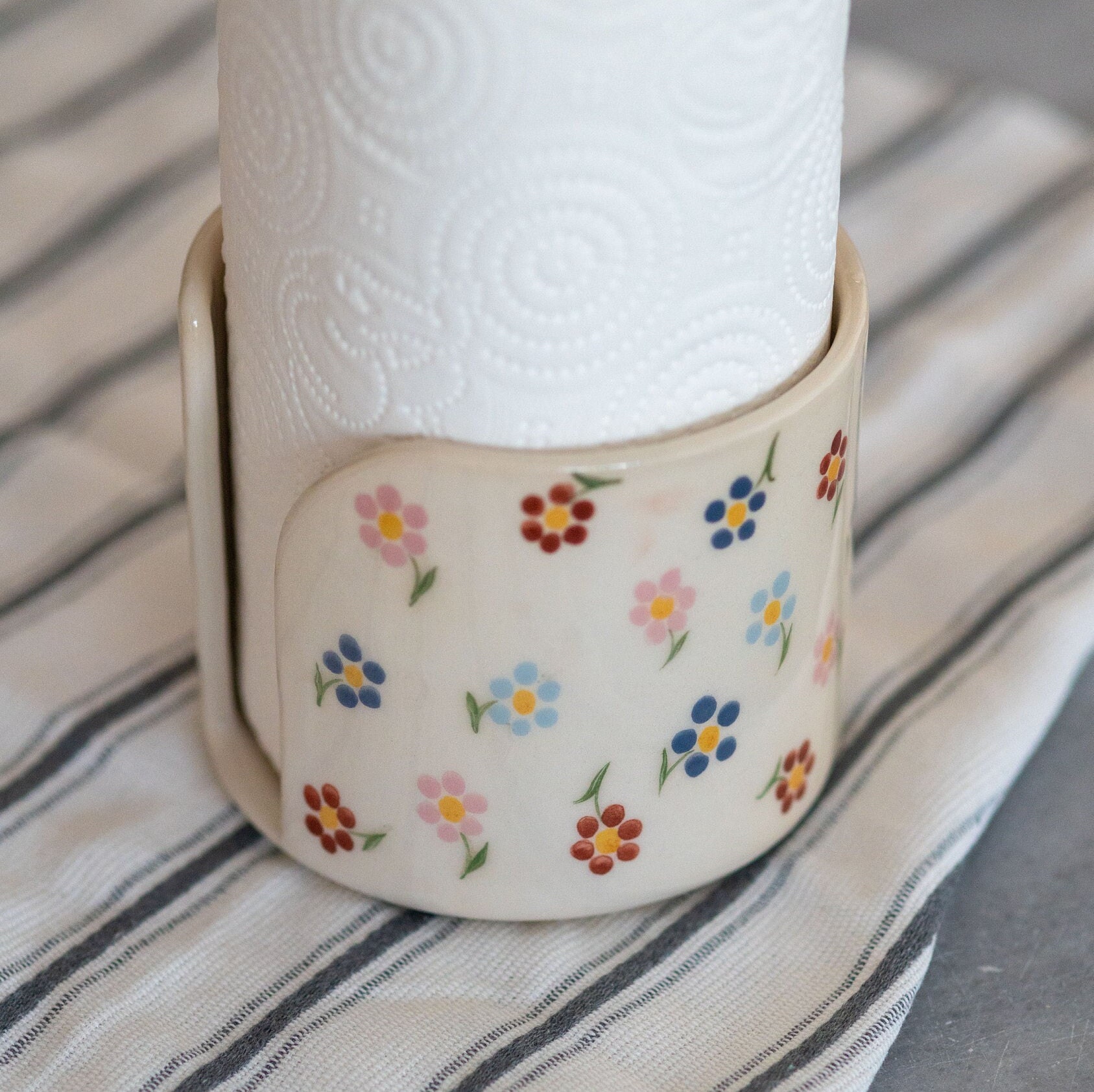 Paper Towel Holder, Handmade Towel Rack, Floral Ceramic Bathroom Decor ...