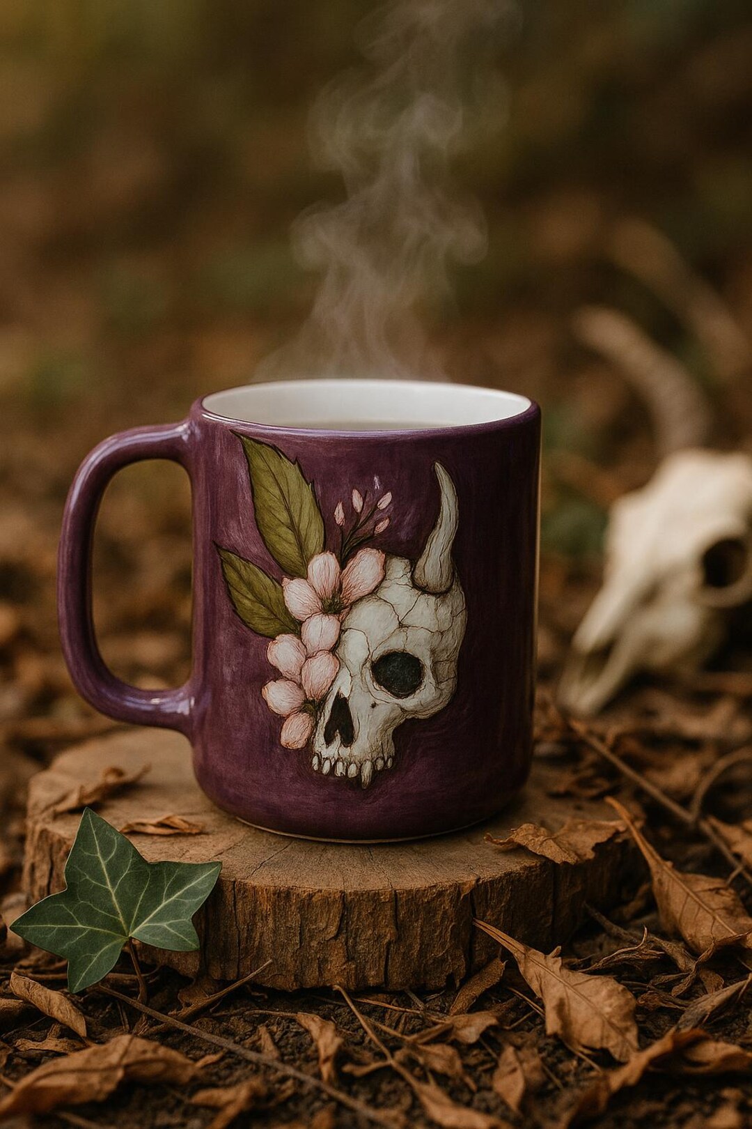 Devil Skull Mug – Handmade Gothic Coffee Mug | Floral Skull Pottery Cup ...